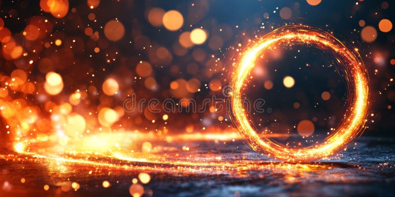 Abstract Circular Fire Loop with Golden Glitter and Particles, Trail ...