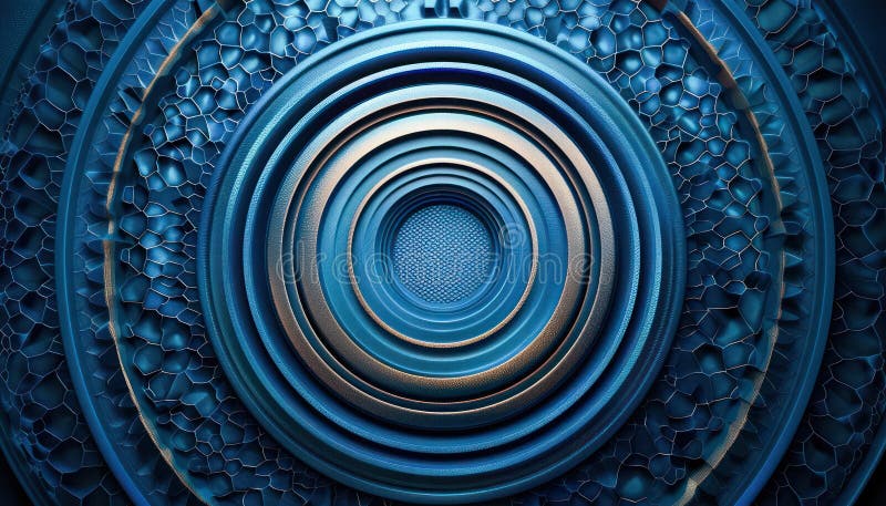 Abstract Circular Geometric Forms in Digital Art, Blue and Silver ...