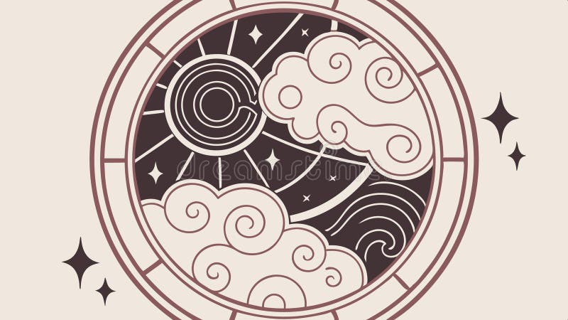 Circular Abstract Design with Sun Moon and Cosmic Elements Pattern ...