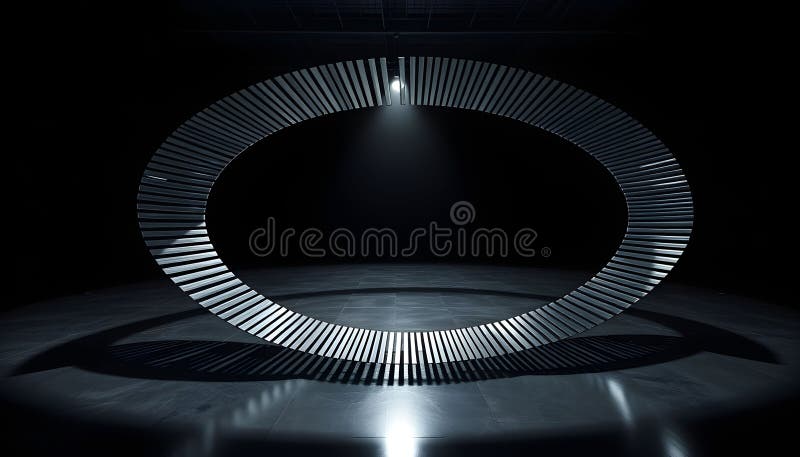 Abstract Circular Metal Structure in Dark Room Stock Illustration ...