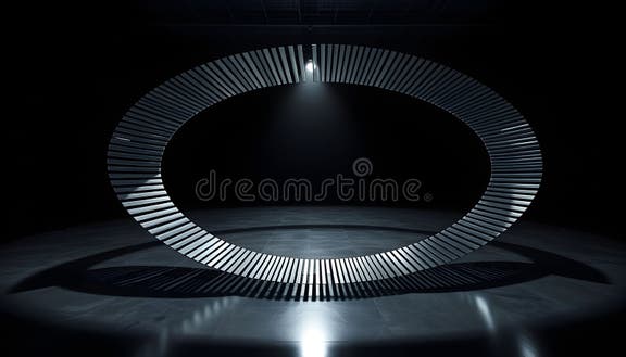 Abstract Circular Metal Structure in Dark Room Stock Illustration ...