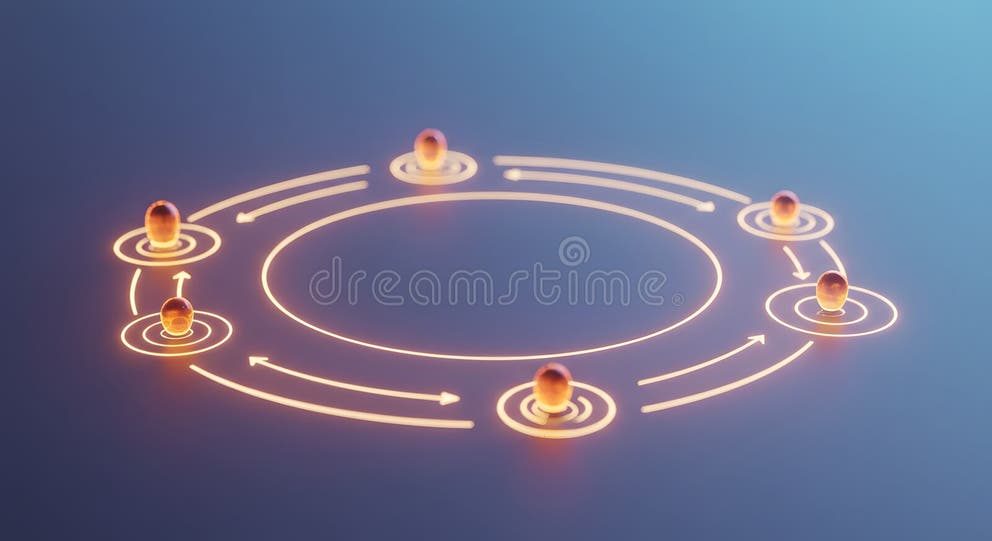 Abstract Circular Network System: Interconnected Nodes and Data Flow Visualization Stock ...