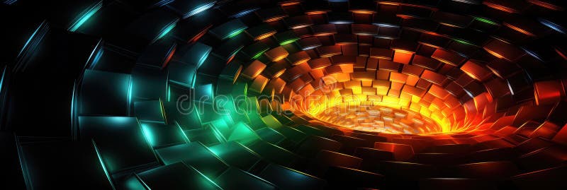 Abstract Circular Octagon Purple Orange Green Colours on Black ...