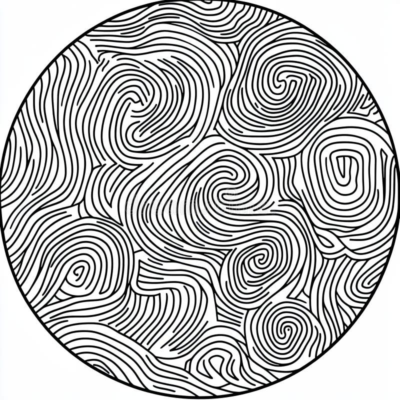Abstract Circular Swirling Line Art Design Black and White Graphic ...