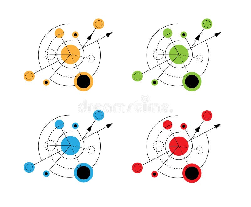 Abstract Circular Technology Shape Line Art Different Colors Set Stock ...