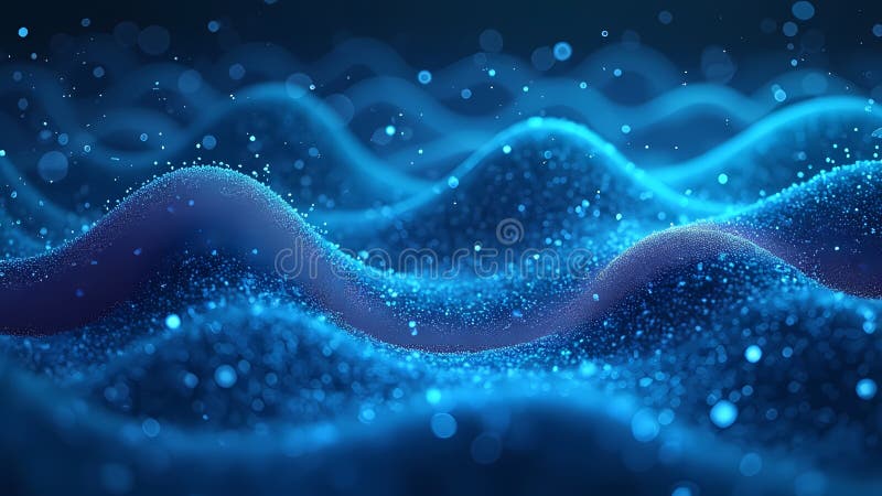 Abstract Circular Wave Patterns in Neon Blue with Particles Stock Image ...