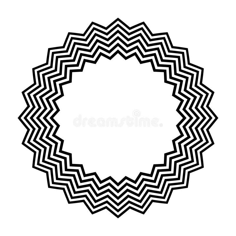 Abstract Circular Zig Zag Lines Pattern For Decorative Round Frame Stock Illustration