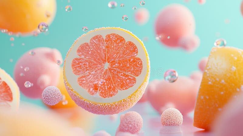 Abstract Citrus Composition with Grapefruit and Spheres Stock Image ...