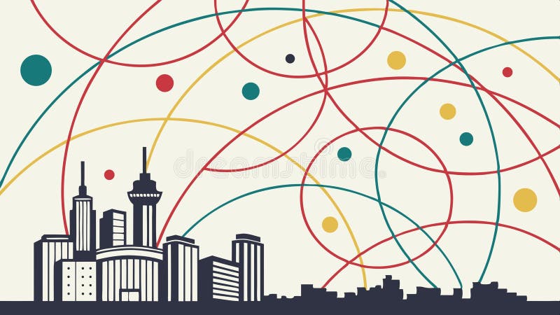 Abstract City Background Graphic with Grid Pattern and Swirling Lines ...