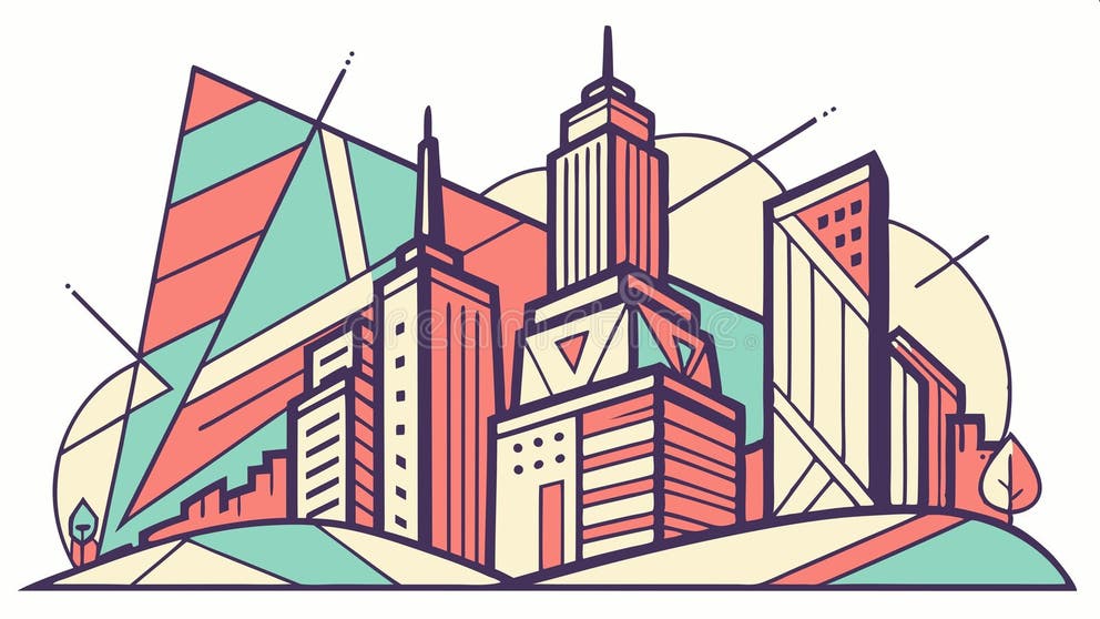 Abstract City Buildings with Angular Geometric Design Vector Design ...