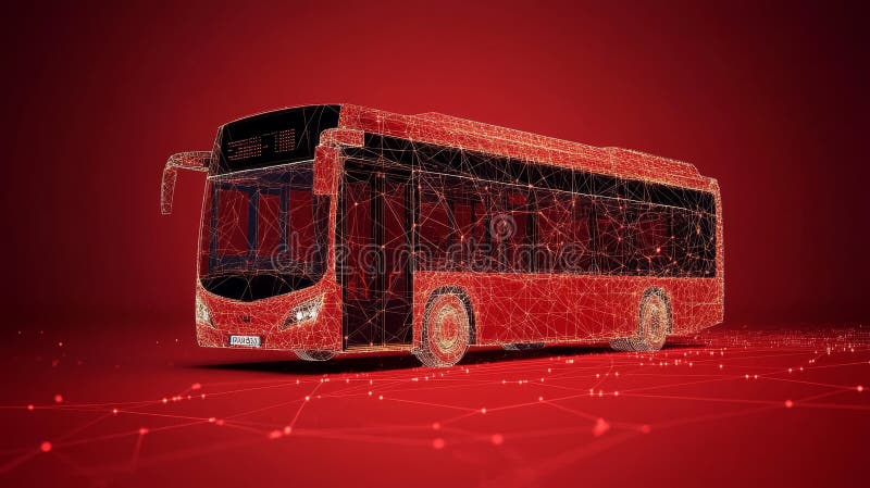 Abstract City Bus on Red Technology Background, Transportation of ...