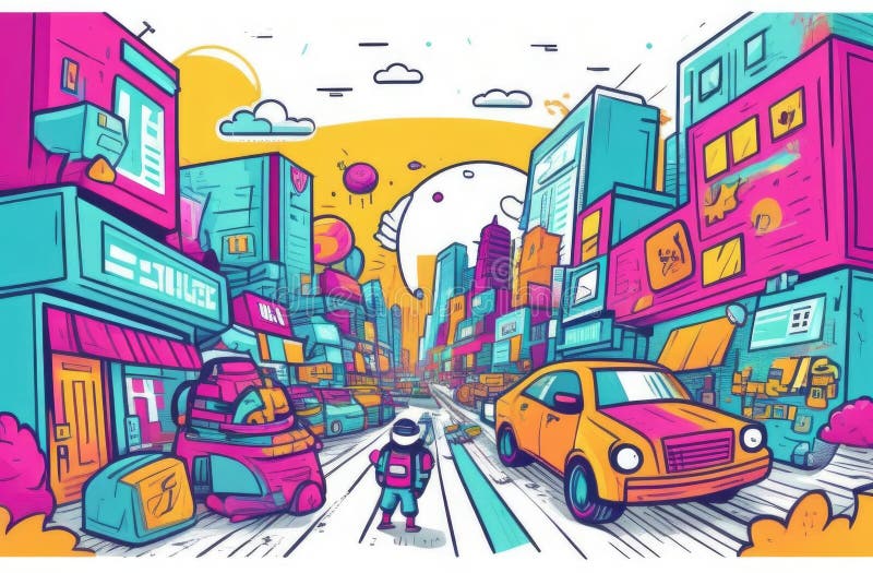 Abstract City of Chaos,illustration of the Future City and Life in ...