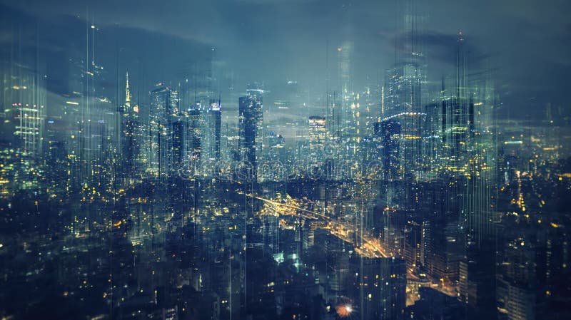 Abstract City Concept with Bright Lines and Dots Stock Image - Image of ...