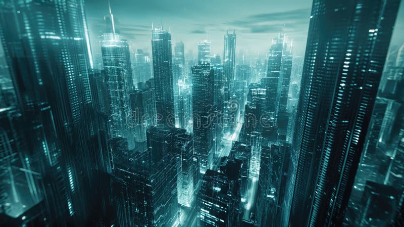 Abstract City Concept with Bright Lines and Dots Stock Photo - Image of ...