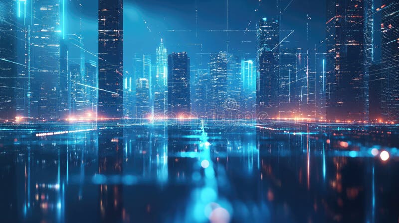 Abstract City Concept with Bright Lines and Dots Stock Image - Image of ...