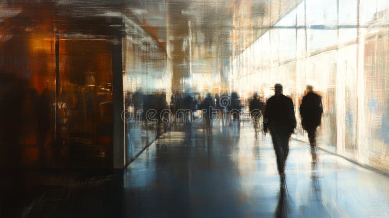 Abstract City Crowd Painting: Blurred Figures Walking through Modern ...