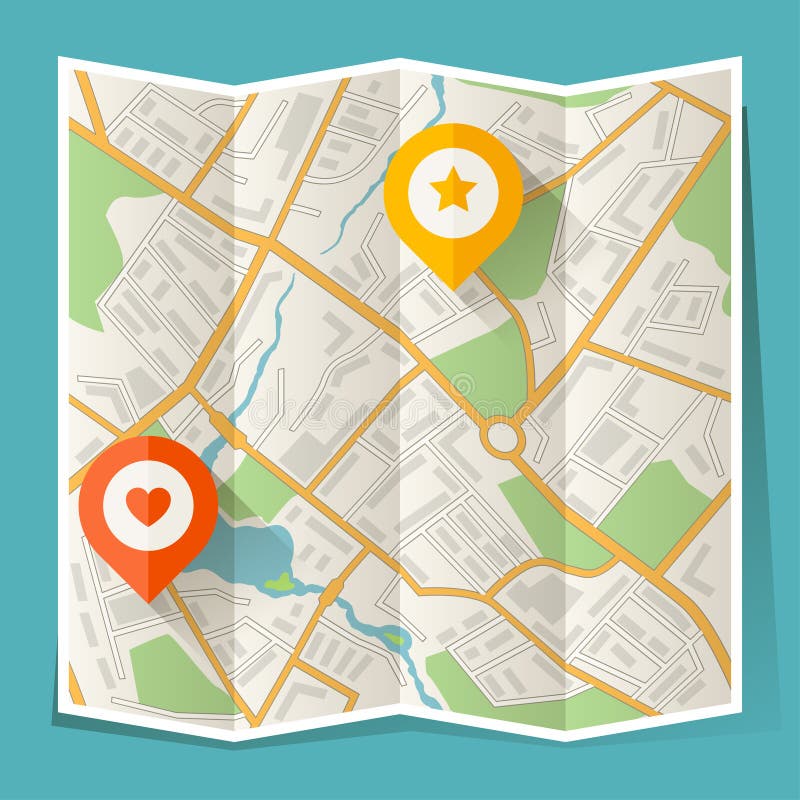 Abstract City Folded Map with Location Markers Stock Vector ...