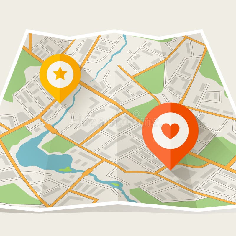 Abstract City Folded Map with Location Markers Stock Vector ...