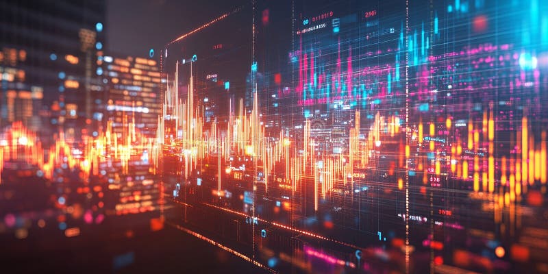 Abstract City Lights with Digital Data Overlay Stock Illustration ...