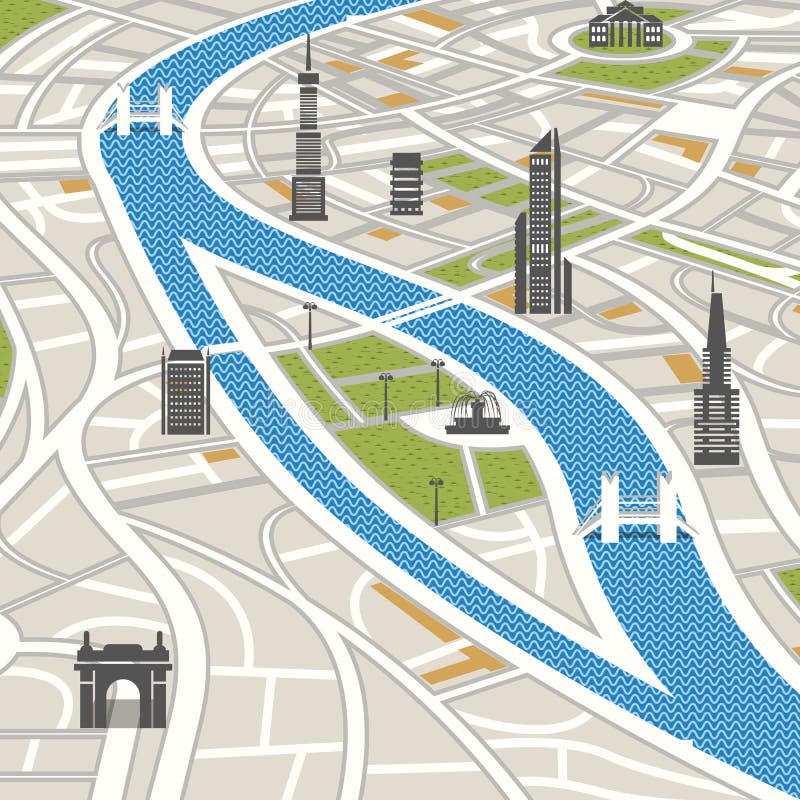 Abstract City Map with Buildings Stock Vector - Illustration of ...