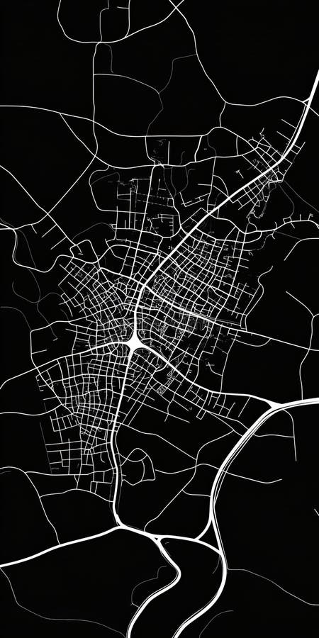 Abstract City Map with Interconnected Roads on Black Background ...