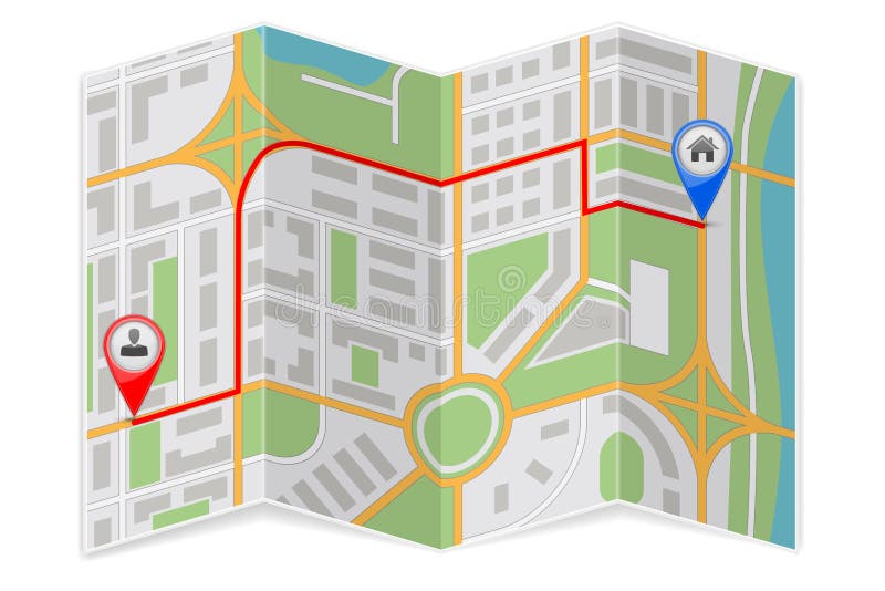 Abstract City Map Paper Folded with Destination Route Stock Vector ...