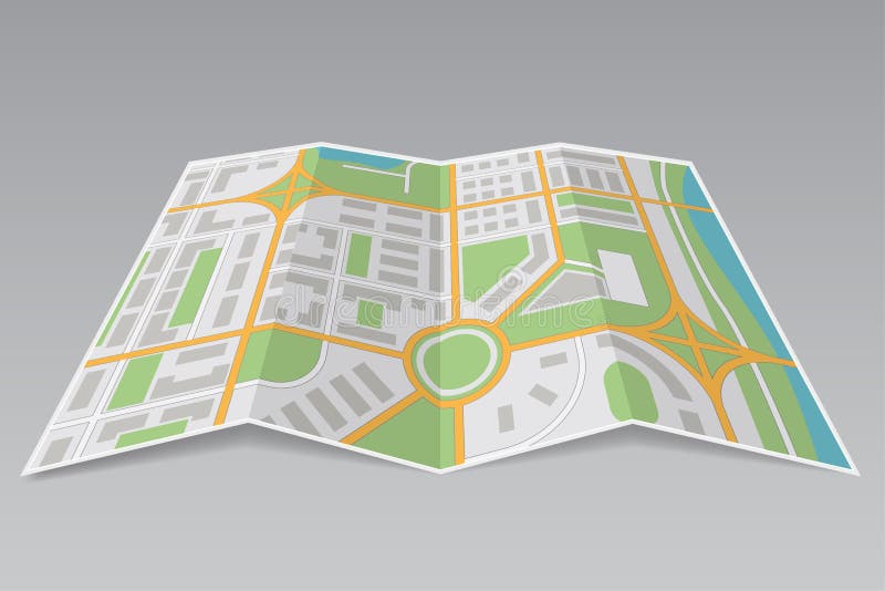 Abstract City Map. Paper Partially Folded on Gray Background Stock ...