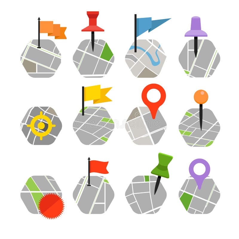 Abstract City Map with Symbols Collection Stock Vector - Illustration ...