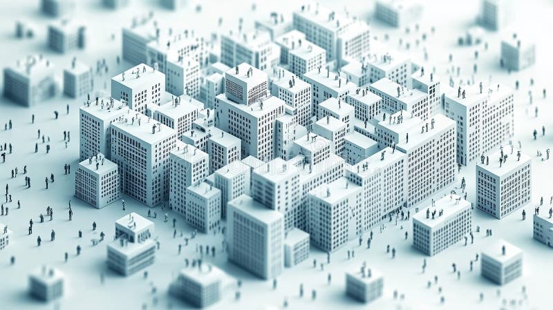 Abstract City Model with Numerous Tiny Figures Stock Illustration ...