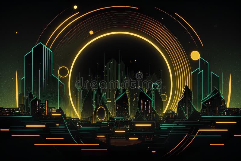 Abstract City with Neon Lights. Futuristic Background. Vector ...