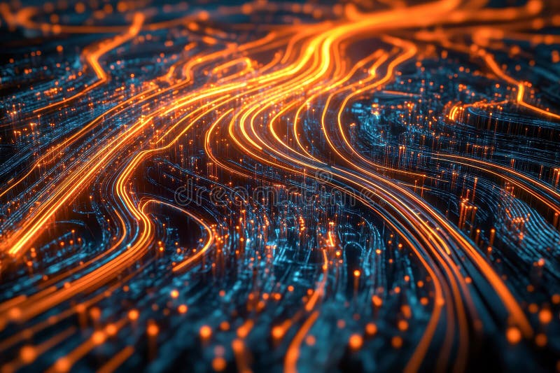 Abstract City Network Illustration with Glowing Data Paths Stock ...