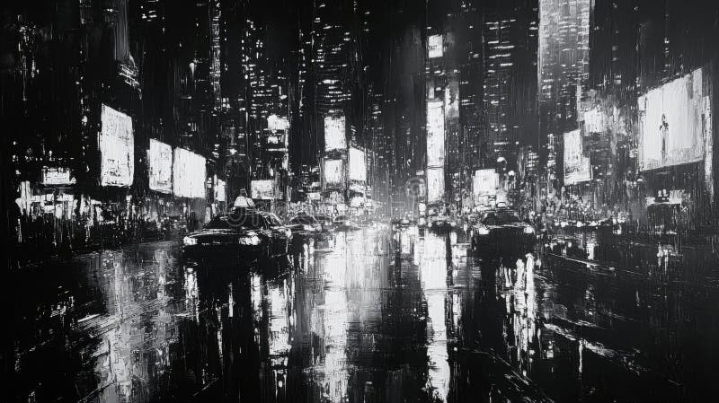 Abstract City Nightscape in Monochrome Stock Illustration ...