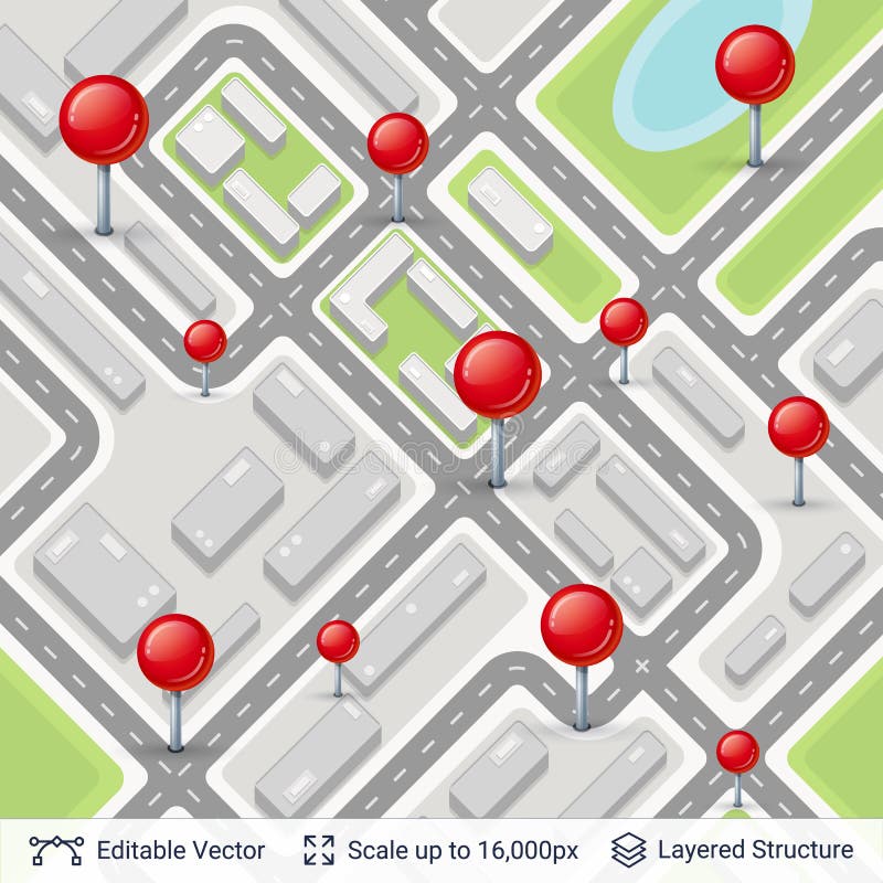 Abstract City Plan with Location Pins. Stock Vector - Illustration of ...