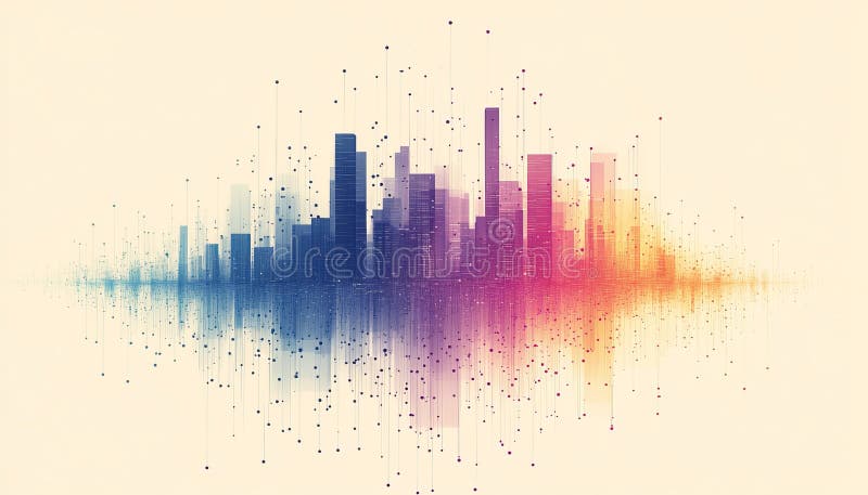 Abstract City Skyline with Colorful Dots and Gradient Effects Stock ...