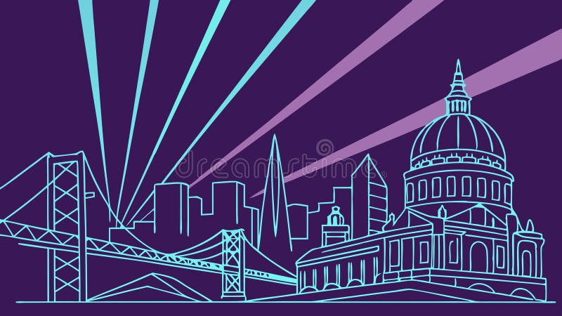 Abstract City Skyline Featuring London Landmark and Bridge Vector ...