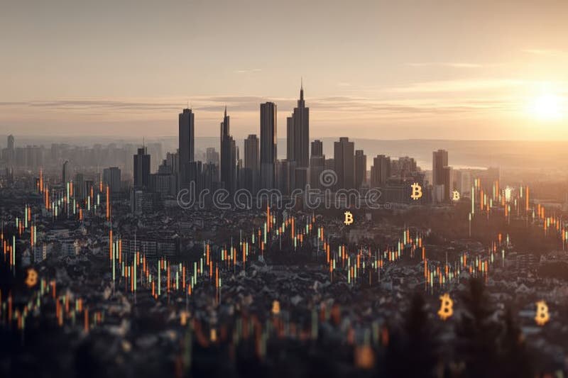 Abstract City Skyline with Financial Graph Elements at Dusk Stock Image ...