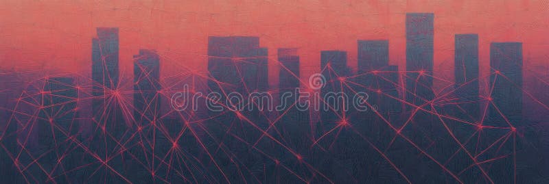 Abstract City Skyline with Geometric Web Patterns Stock Illustration ...