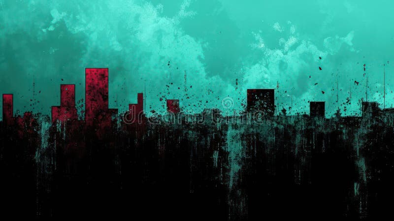 Abstract City Skyline with a Gradient Background and Splatter Effects ...