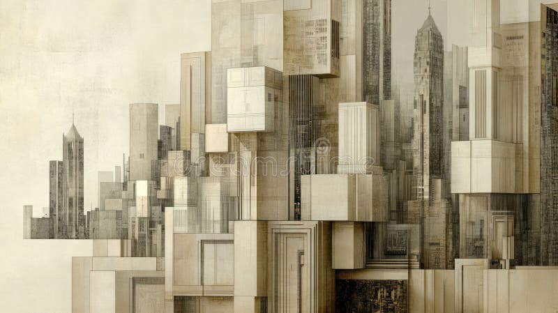 Abstract Cityscape Composed of Layered Geometric Forms and Textures ...