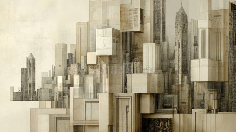 Abstract Cityscape Composed of Layered Geometric Forms and Textures ...