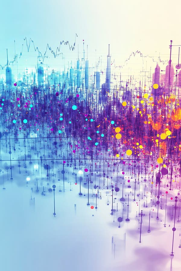 Abstract Cityscape with Data Points and Connections, Representing Technology and Urban ...