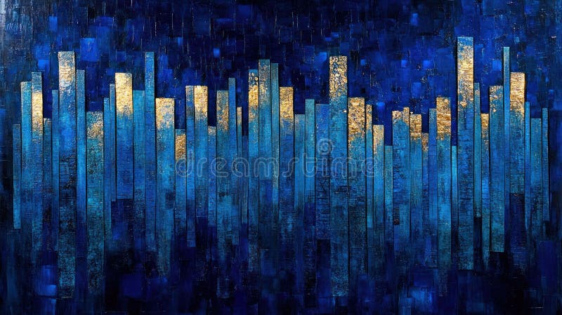 Abstract Cityscape, Deep Blue and Gold Stock Illustration ...