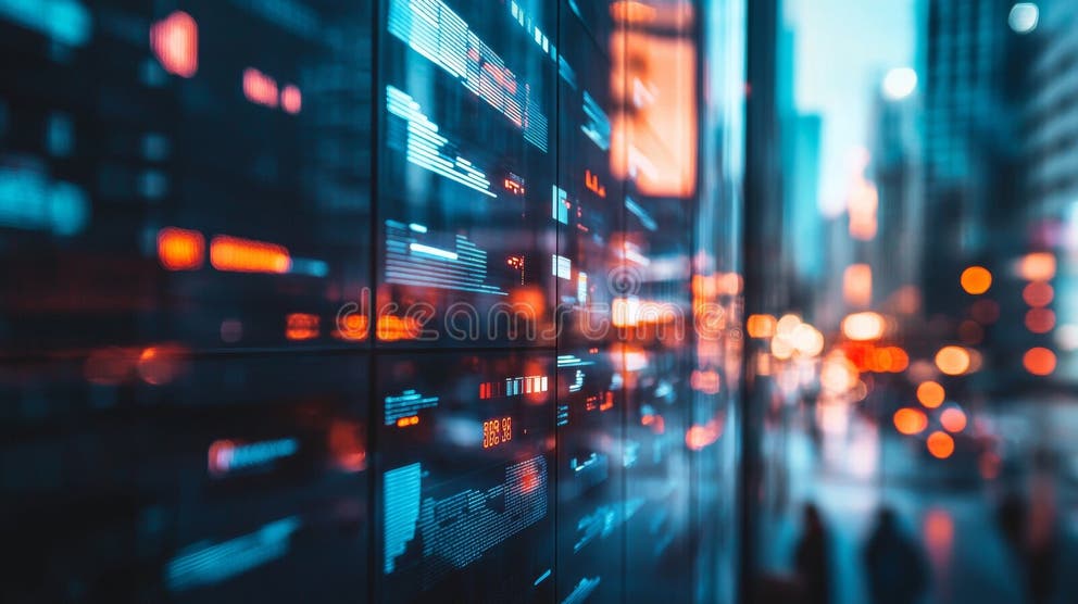 Abstract Cityscape with Digital Data Reflections on Glass, Symbolizing Technology Stock Image ...