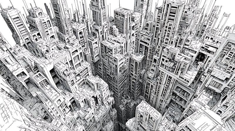Abstract cityscape drawing stock illustration. Illustration of detailed ...