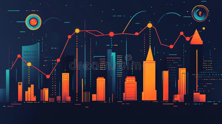 Abstract Cityscape with Dynamic Data Visualization: Modern Urban ...