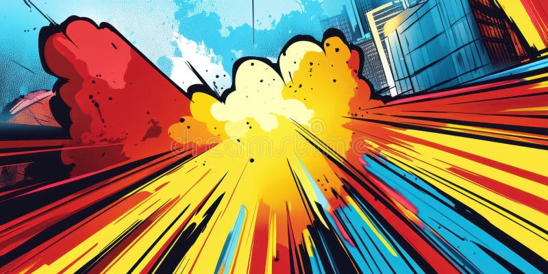 Abstract Cityscape Explosion in a Colorful Comic Book Style Stock ...