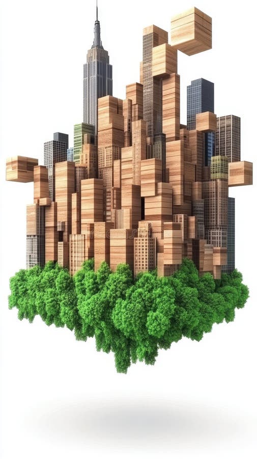 Abstract Cityscape Featuring a Blend of Wood and Concrete in Modern ...