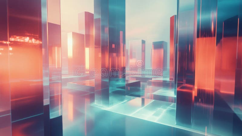 Abstract Cityscape with Glass Towers and Reflections Stock Illustration ...