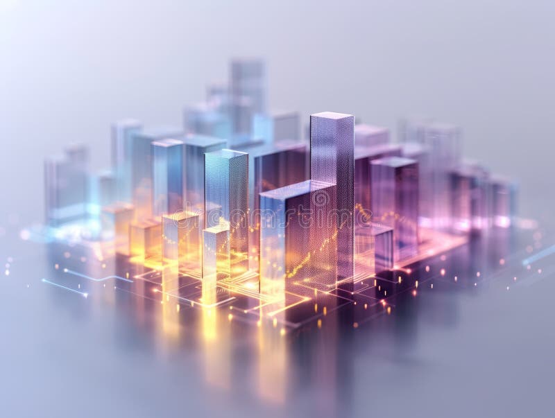 Abstract Cityscape with Glowing Digital Buildings and Circuit Board ...