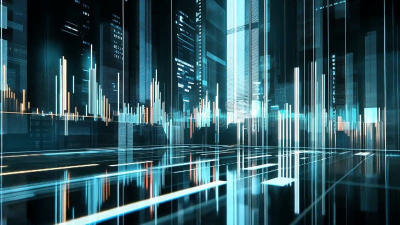 Abstract Cityscape with Glowing Lines and Data Visualizations ...